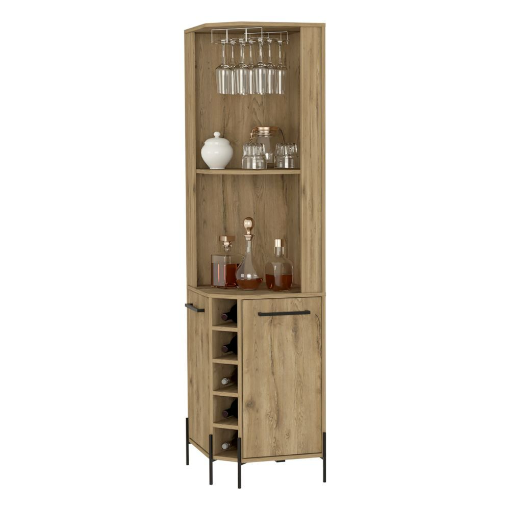 Reese Corner Bar Cabinet, Two Shelves, Double Door Cabinet, Five Wine ...