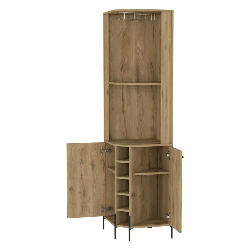 Reese Corner Bar Cabinet, Two Shelves, Double Door Cabinet, Five Wine ...