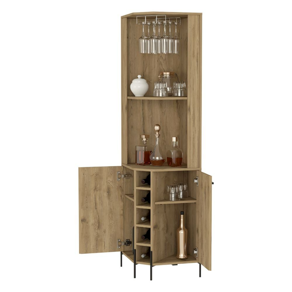 Reese Corner Bar Cabinet, Two Shelves, Double Door Cabinet, Five Wine ...