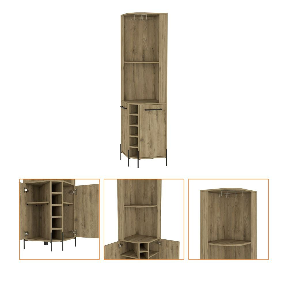 Reese Corner Bar Cabinet, Two Shelves, Double Door Cabinet, Five Wine ...